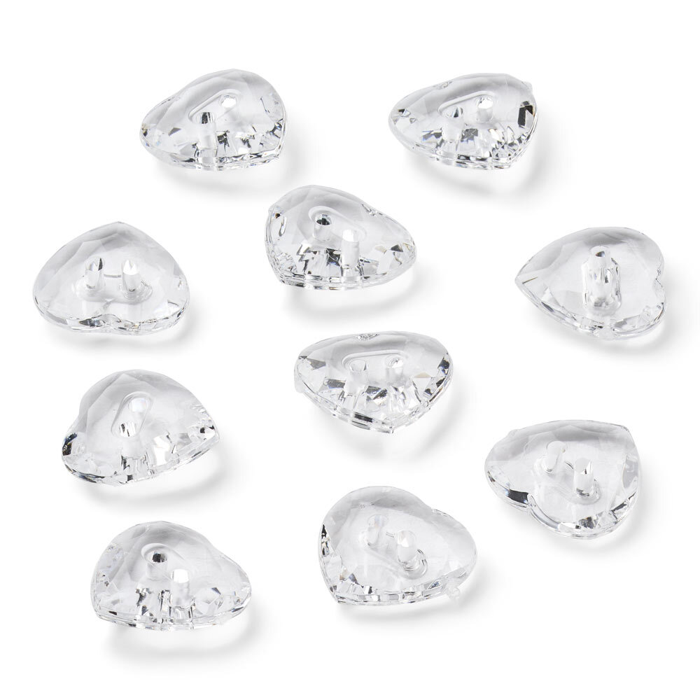 LindeHobby Crystal Buttons, Heart, Clear, 12 mm, 10 stk